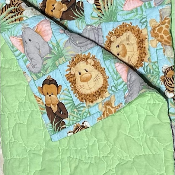 Hand Crafted | Bedding | Babytoddlers Quilt Zoo Animals Green Brown ...